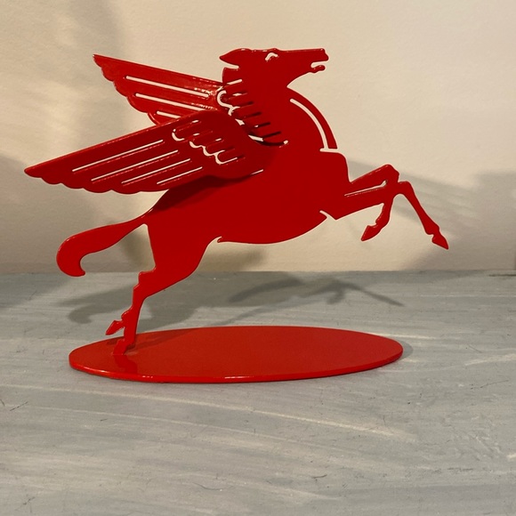 Accents | Vintage Exxon Mobil Merger Red Pegasus Horse Metal Sculpture ...